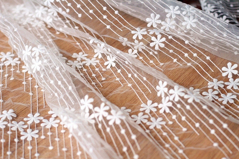 Flower Lace Fabric Embroidered White Pink Floral Lace Wedding Bridal ...