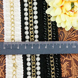 1 Yard Pearl Beaded Trim Metal Chain Trim Gold Tone Chain Lace Trim ...
