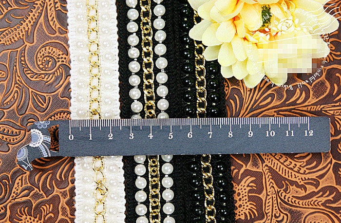 1 Yard Pearl Beaded Trim Metal Chain Trim Gold Tone Chain Lace | Etsy