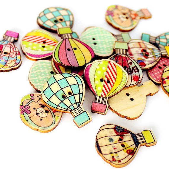 Vintage Fire Balloon Wood Button Colorful Painted Circus | Etsy