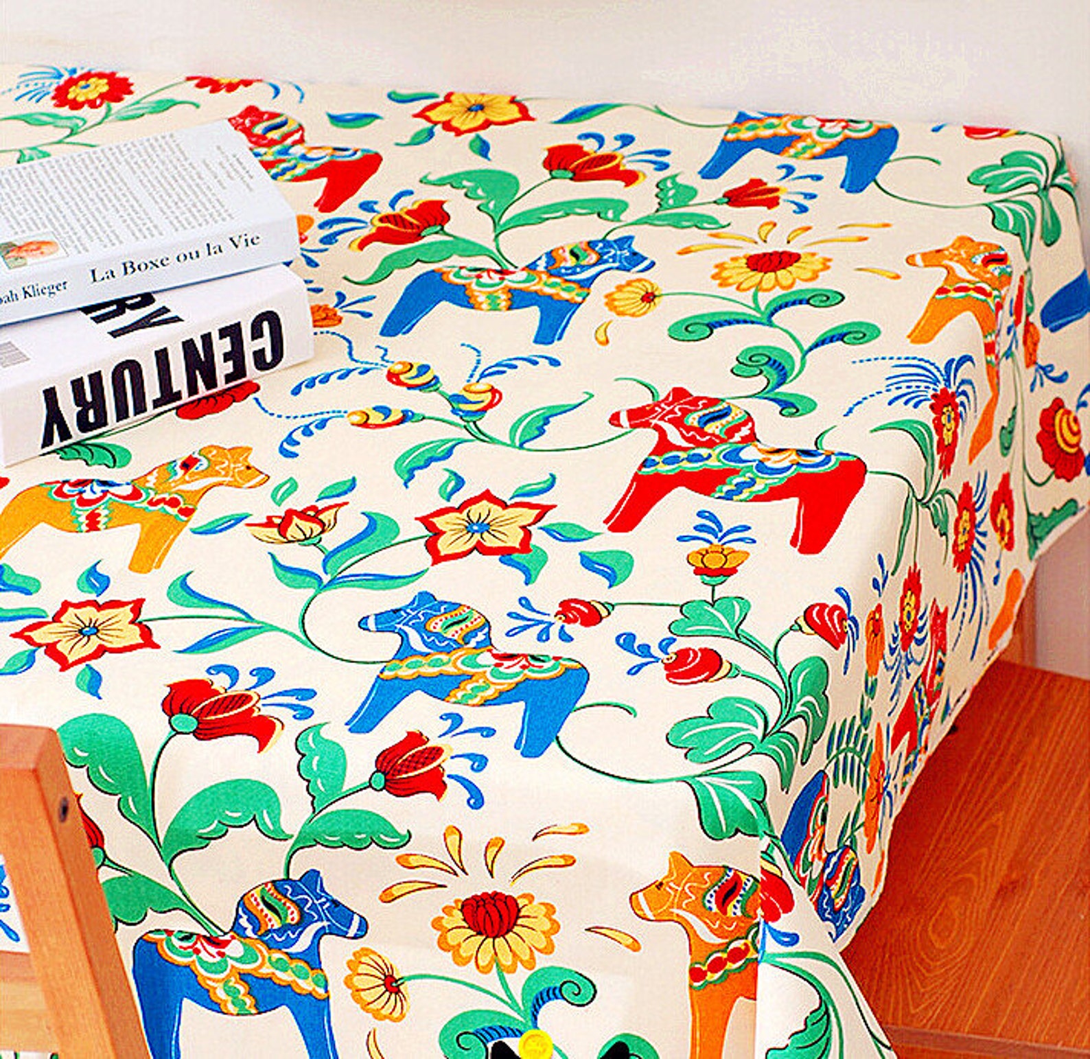 Kids Fabric Cotton Linen Fabric Colorful Retro Horse With | Etsy