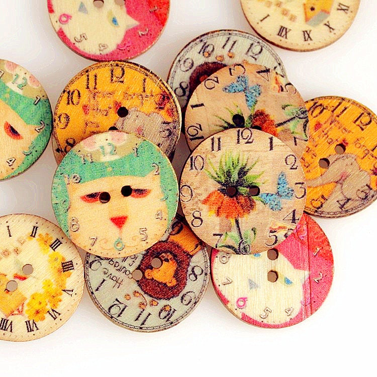 Vintage Wood Button Colorful Painted Clock Buttons Kids | Etsy