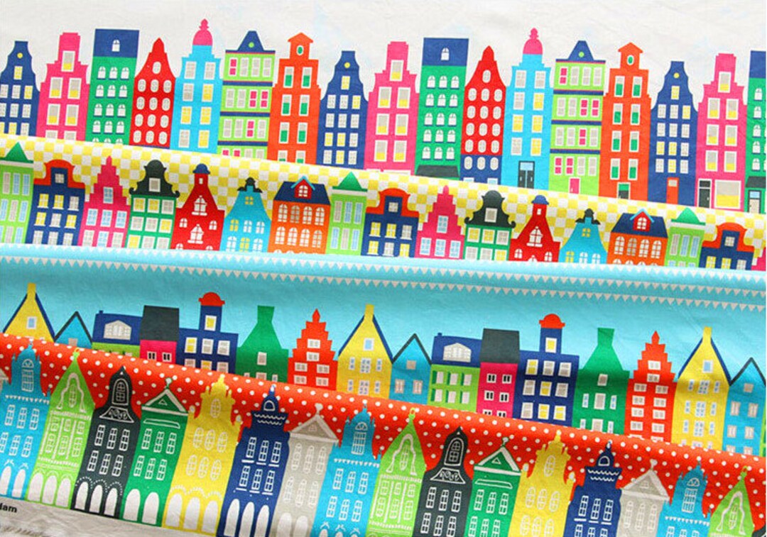 Cotton Linen Fabric Colorful Cabin Cartoon House for Cloth Bag Curtain ...