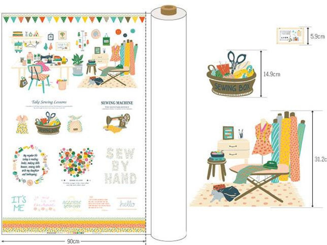 Cotton Linen Fabric the Sewing Room Sweet Workroom Pattern | Etsy