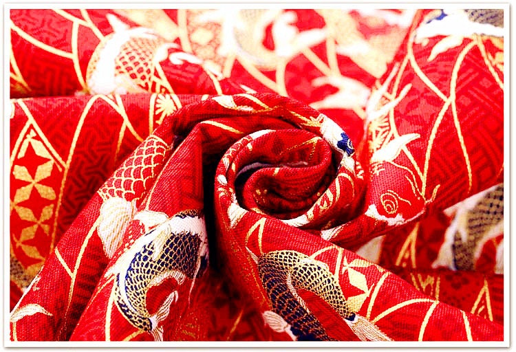 Cotton Linen Fabric Japanese Kimono Fabric Fish on Red Black | Etsy