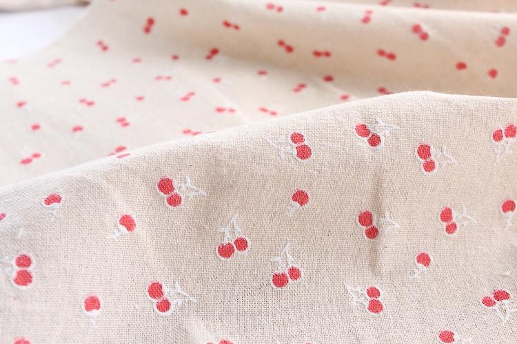 Red Cherry Fabric Nature Cotton Linen Fabric Shabby Chic | Etsy