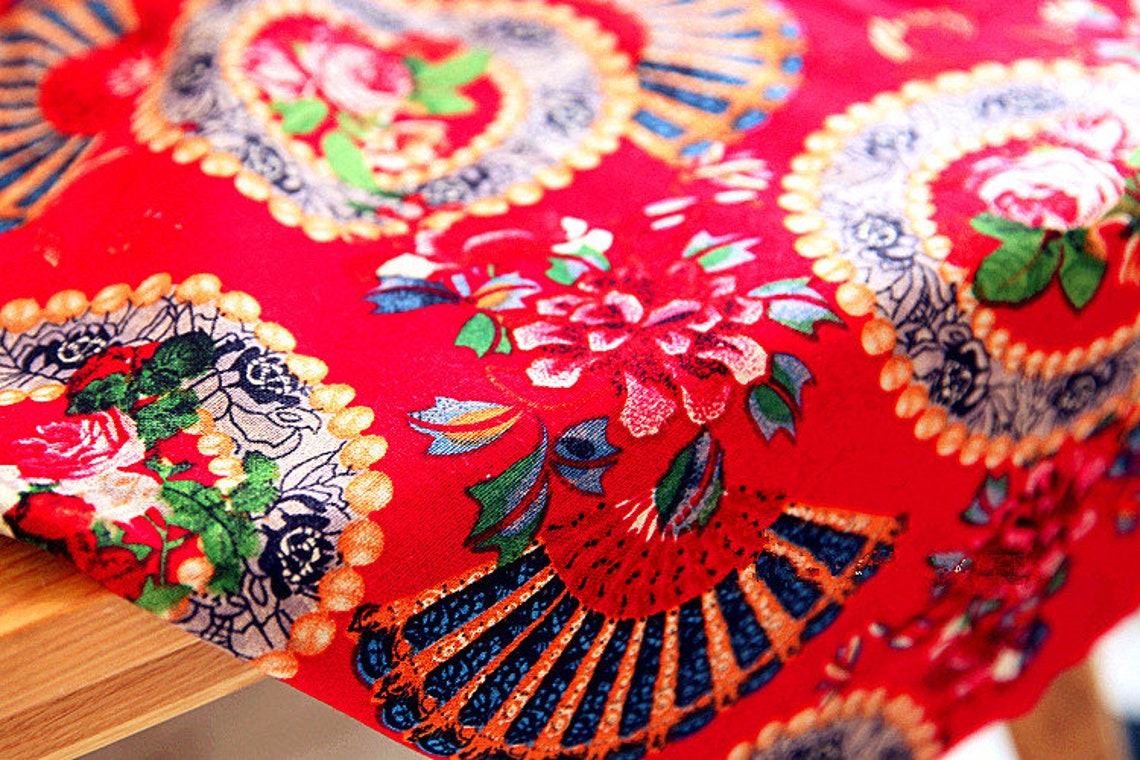 Japanese Kimono Fabric Cotton Linen Fabric Floral and Fan on | Etsy