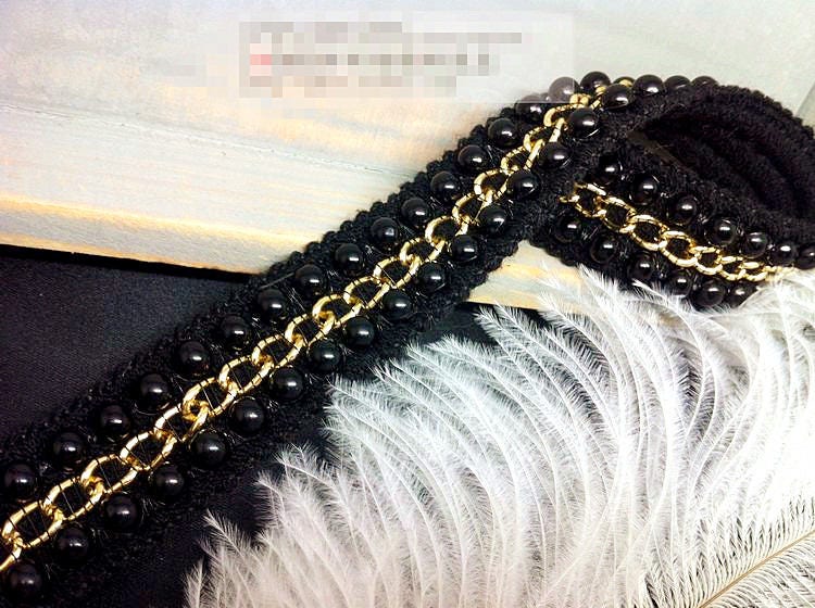 1 Yard Pearl Beaded Trim Metal Chain Trim Gold Tone Chain Lace | Etsy