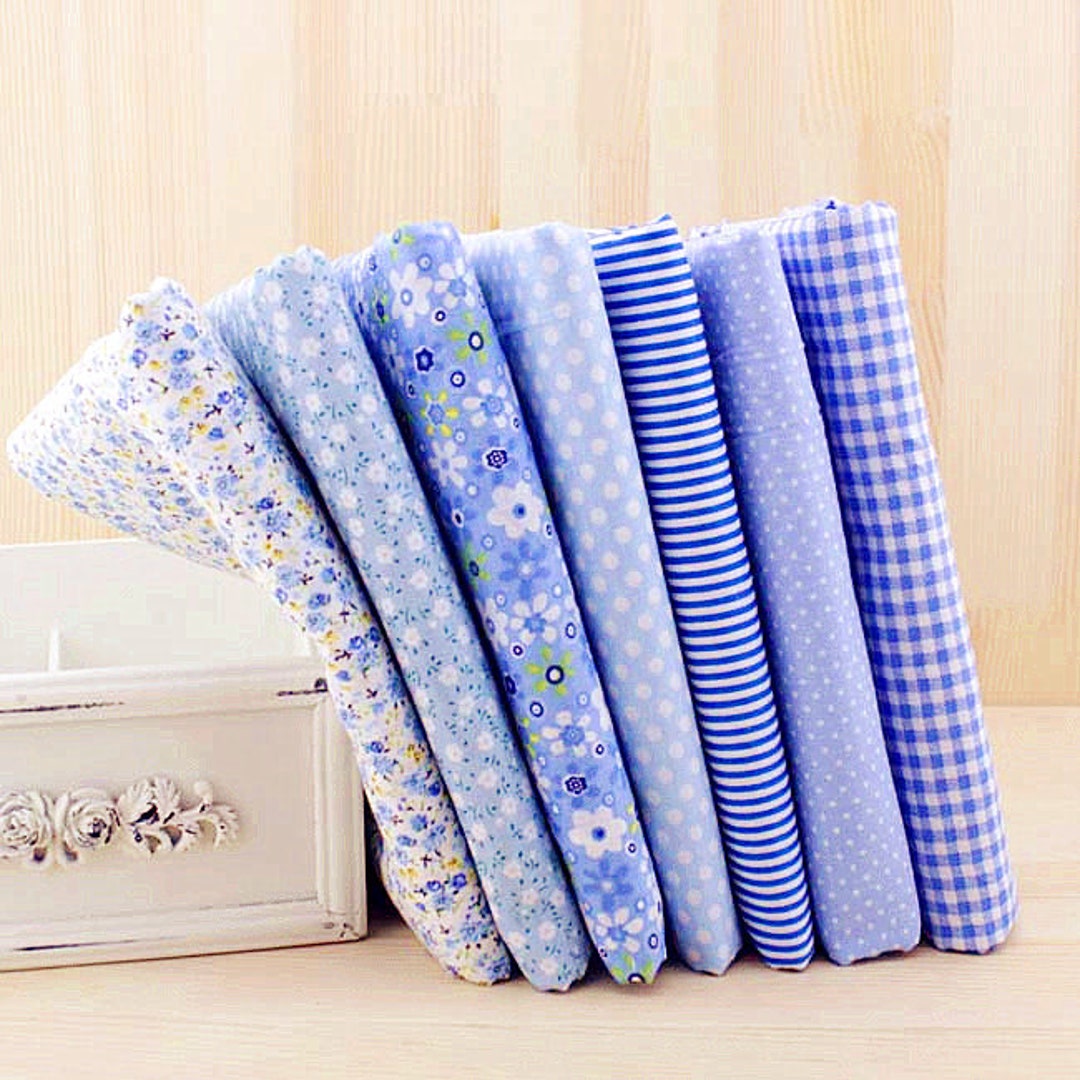 Blue Fabric Light Blue Bundle Flowers Fabric Cotton Fabric Sets for 7 ...