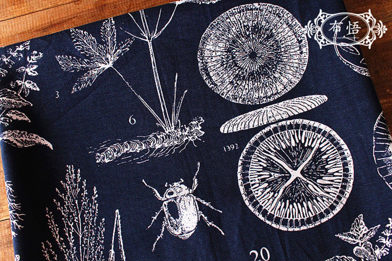 Japanese Navy Blue Linen Cotton Fabric With Special Plant & - Etsy