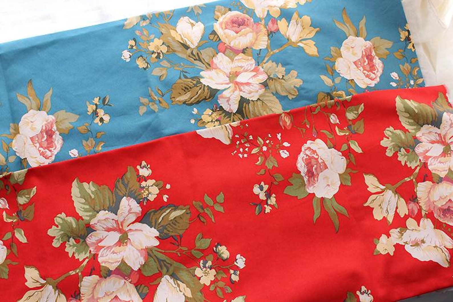 Large Rose Fabric Cotton Linen Fabric Shabby Chic Floral - Etsy
