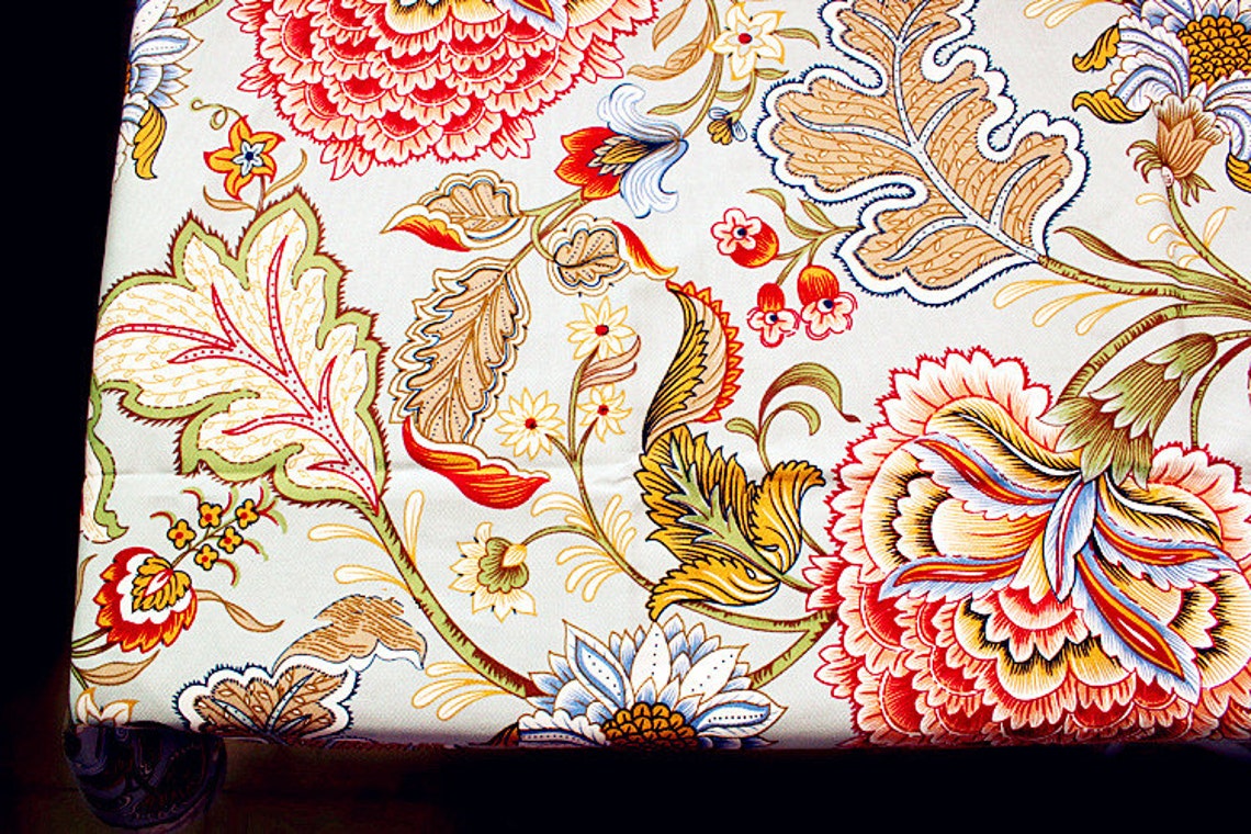 Large Flower Fabric Cotton Linen Fabric Shabby Chic Red Peony - Etsy