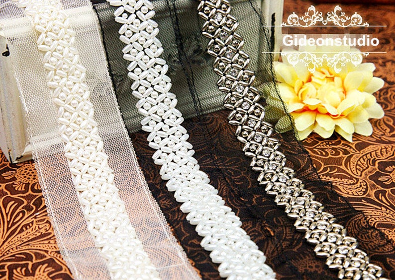 1 Yard Beaded Pearl Trim White Pearls Trim Ribbon Wedding - Etsy