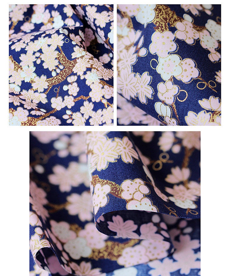 Sakura Flowers Cotton Fabric Japanese Kimono Fabricplum - Etsy