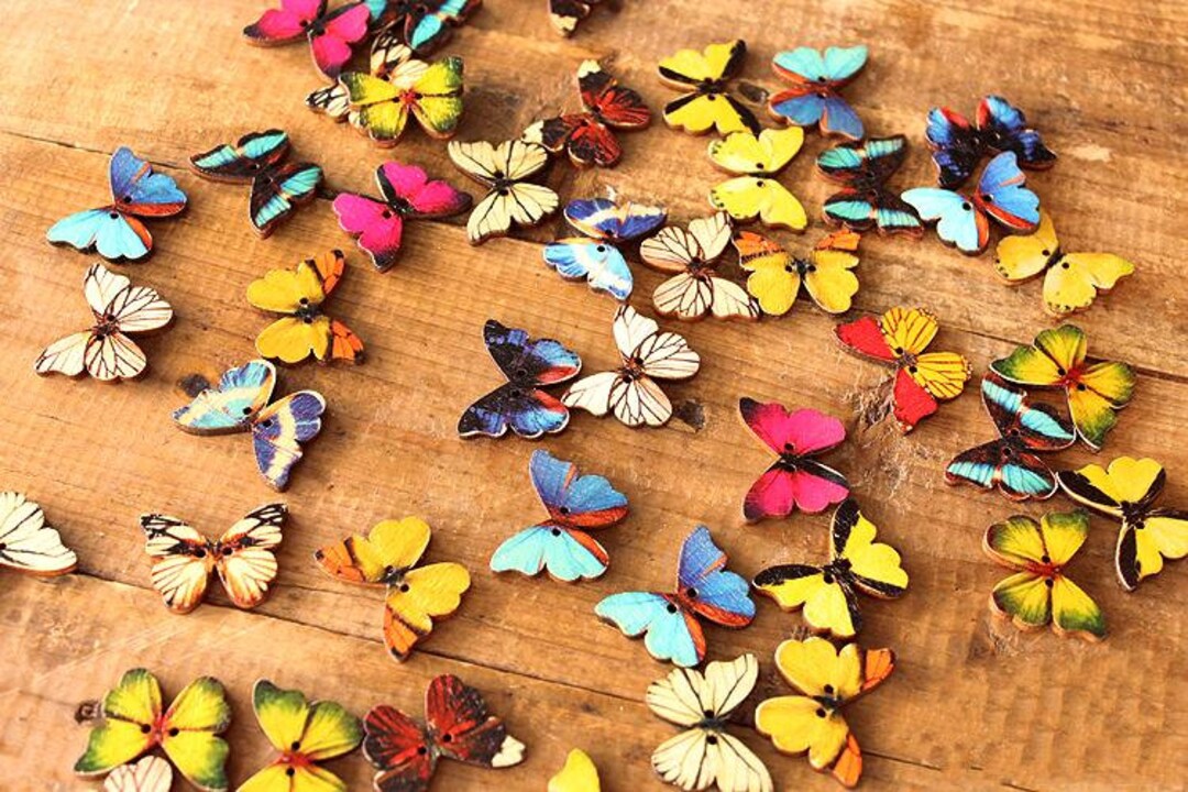 40pcs Wholesale Colorful Wooden Butterfly Buttons - Painted Colorful ...