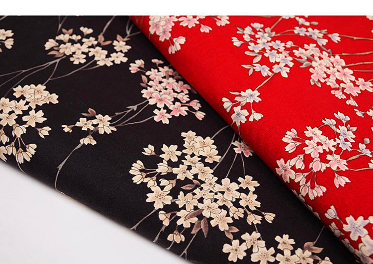 Sakura Cotton Fabric Flower on Red Black Fabric Japanese | Etsy