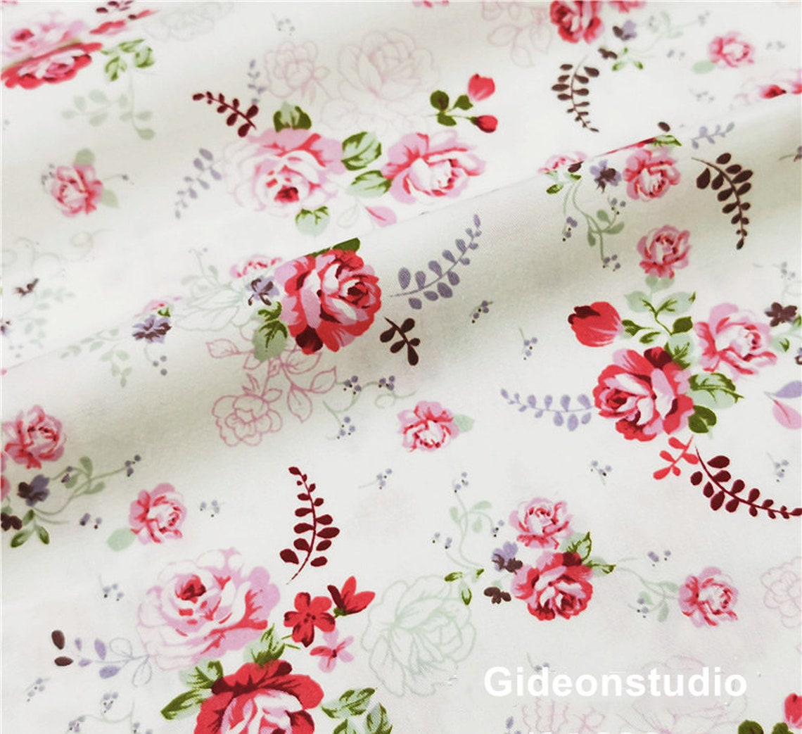 Rose Cotton Fabric, Red Rose Flower Fabric Shabby Chic Baby Cotton ...