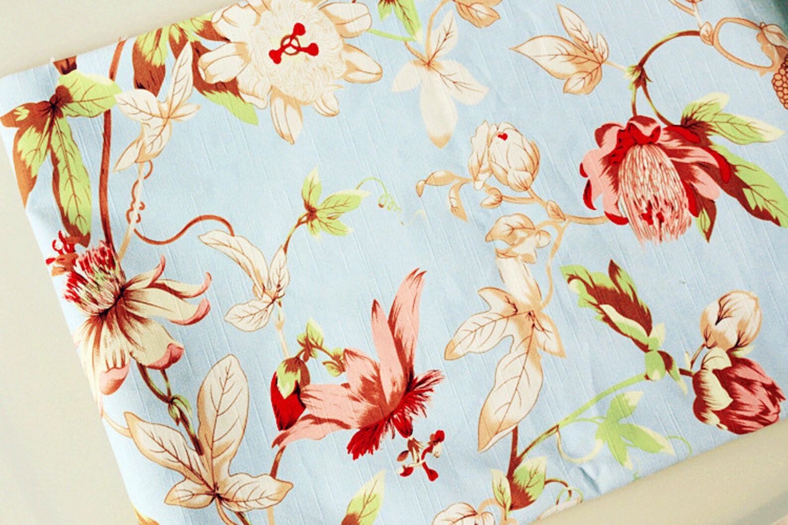 Red Flower Fabric Cotton Linen Fabric Shabby Chic Rose Floral - Etsy