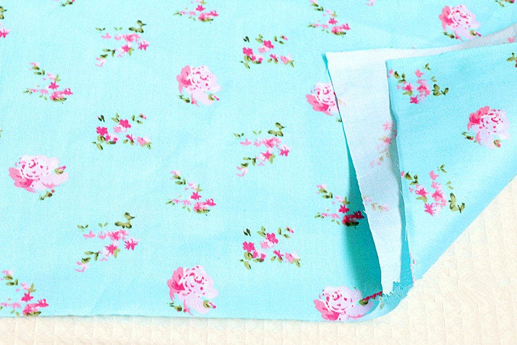 Rose Flower Cotton Fabric Large Floral on Green Cotton Fabric - Etsy