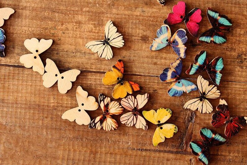40pcs Wholesale Colorful Wooden Butterfly Buttons - Painted Colorful ...