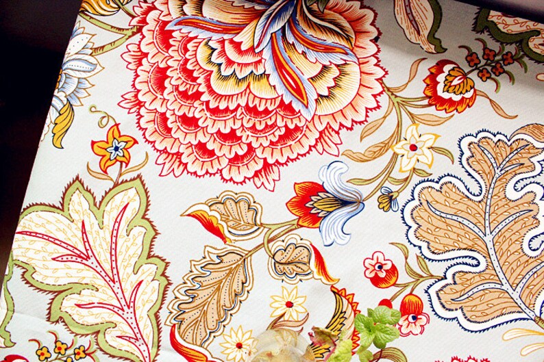 Large Flower Fabric Cotton Linen Fabric Shabby Chic Red Peony | Etsy