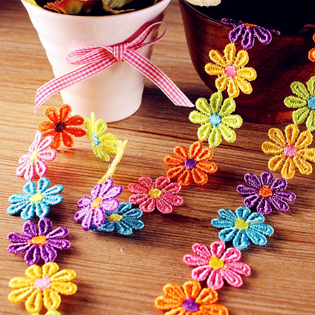2yards Flower Lace Trim Colorful Daisy Lace 26mm Embroidered Lace Daisy ...