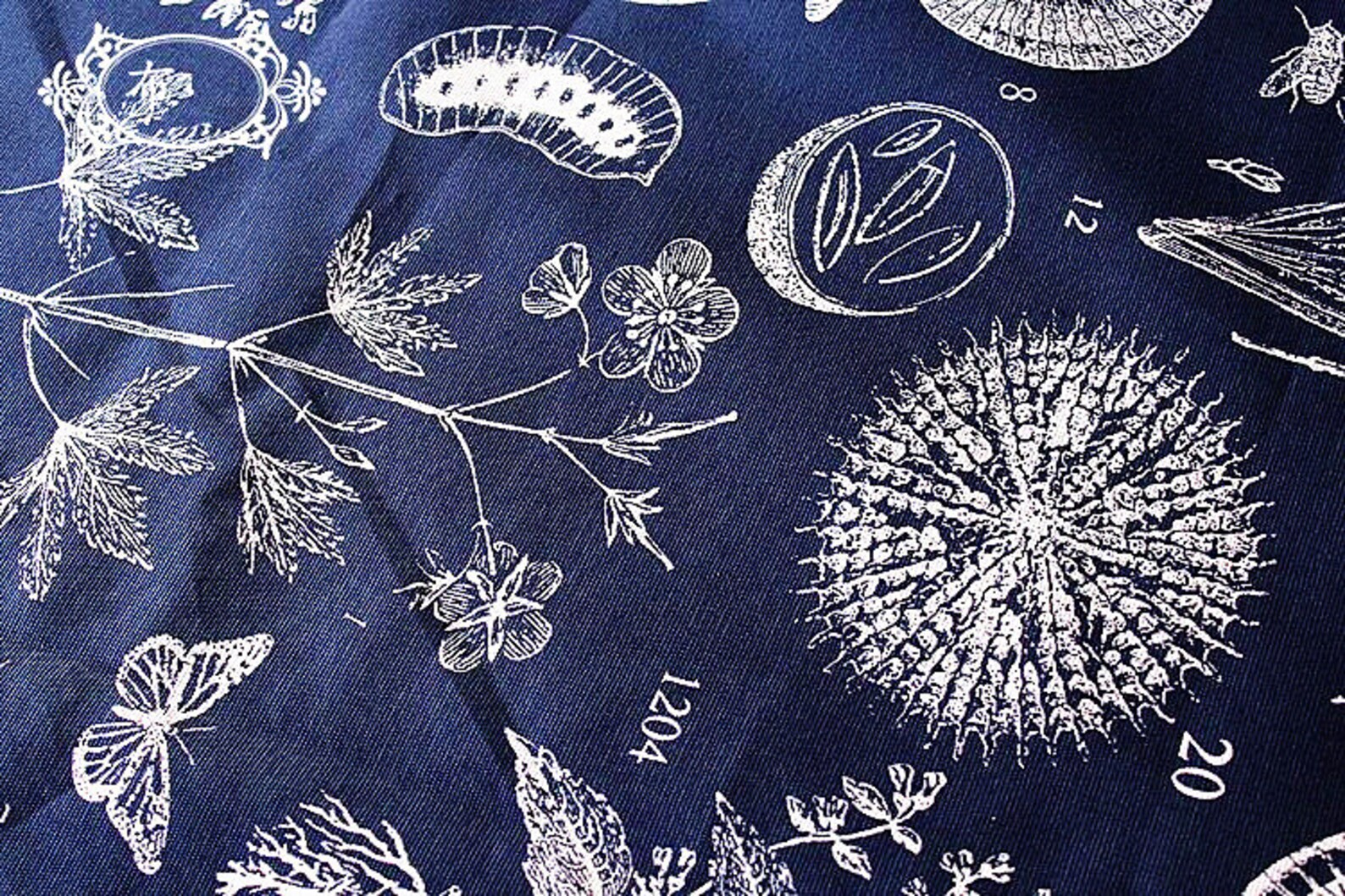Japanese Navy Blue Linen Cotton Fabric With Special Plant & - Etsy
