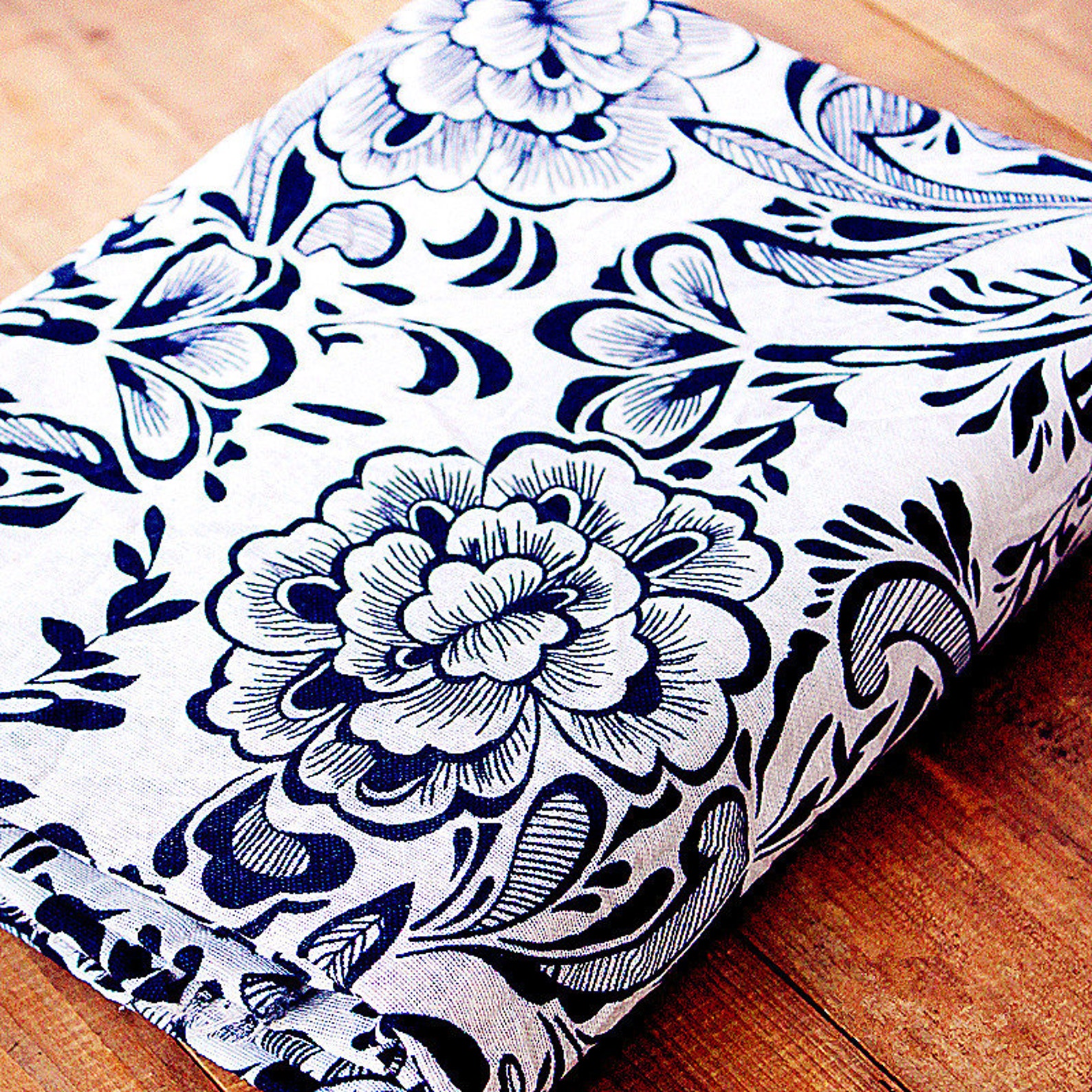 Blue Flower Cotton Linen Fabric Chinese Blue and White - Etsy