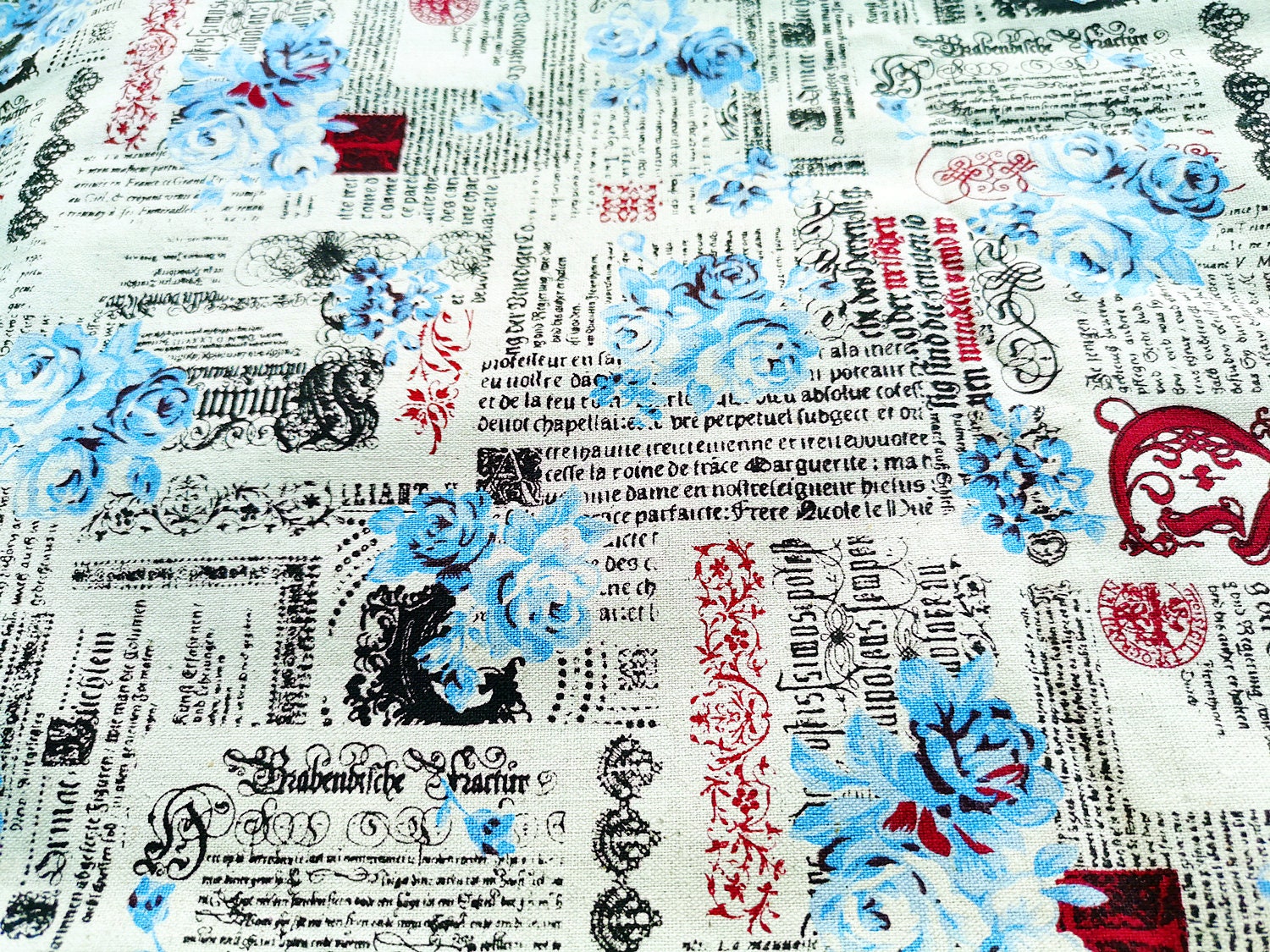 Vintage English Newspaper Fabric Cotton Linen Fabric Rose | Etsy