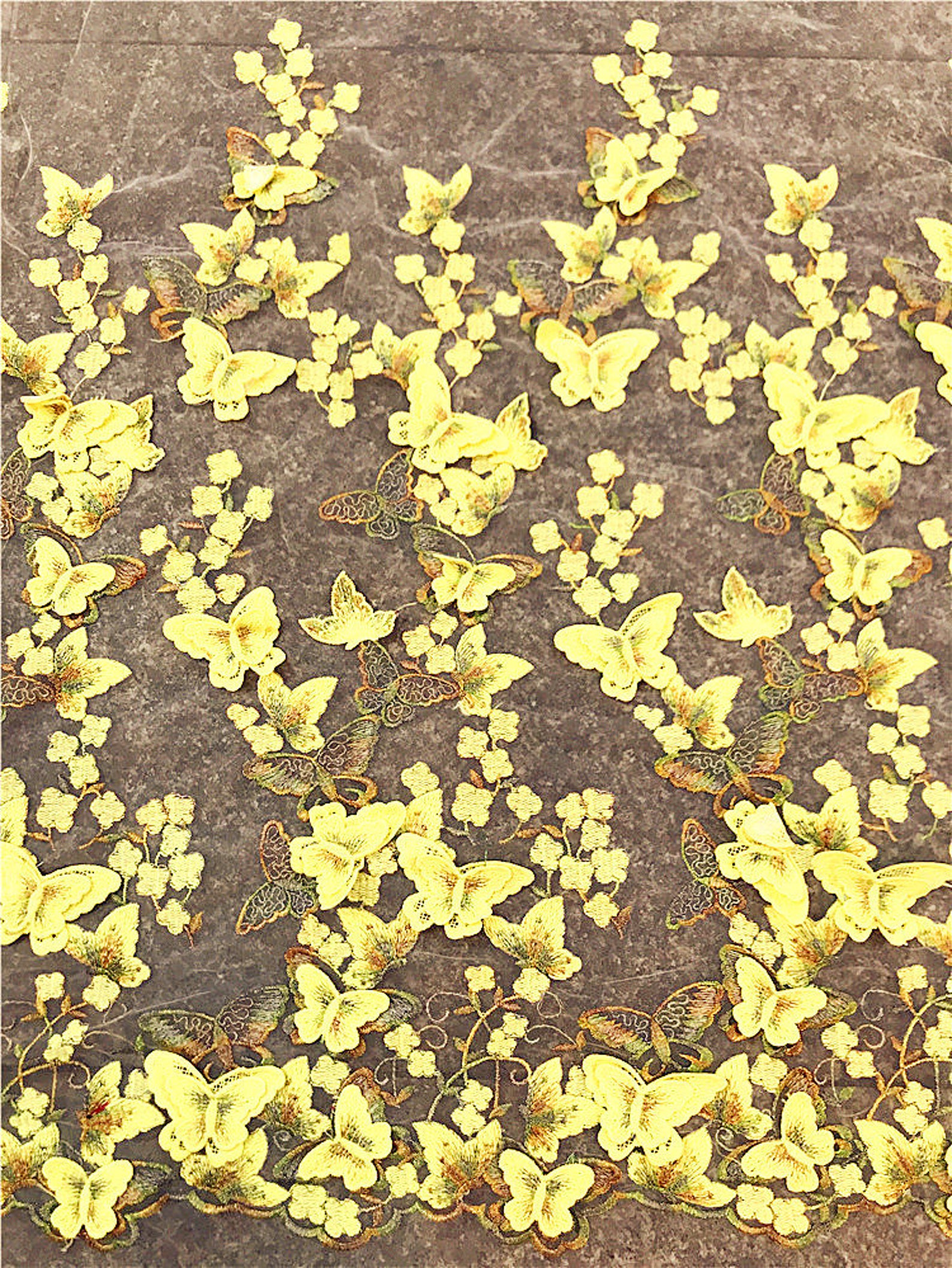 3D butterfly Lace Yellow White Butterflies Embroidered Lace | Etsy