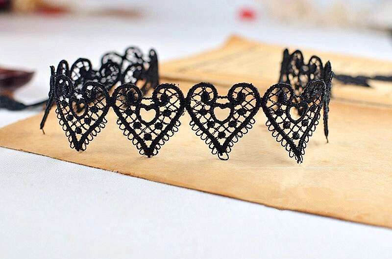 Heart Lace Trim Black White Love Heart Floral Lace Trim for Necklace ...