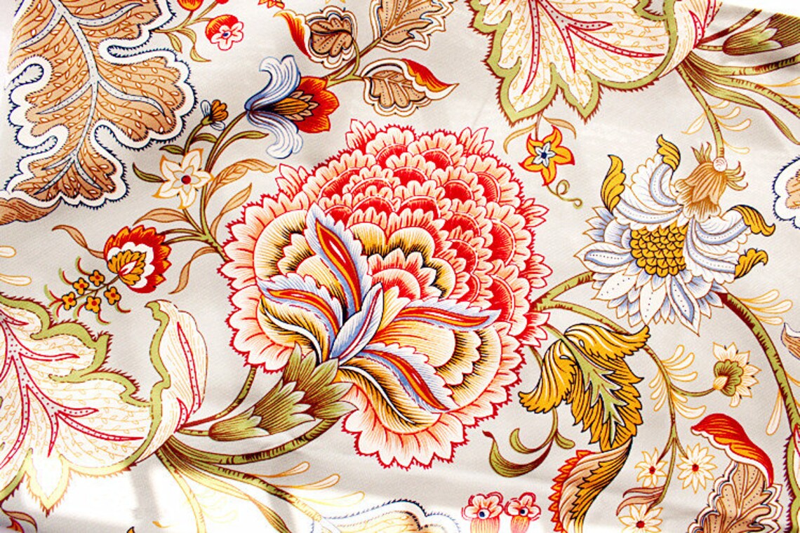 Large Flower Fabric Cotton Linen Fabric Shabby Chic Red Peony - Etsy