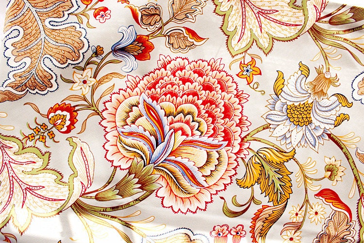 Large Flower Fabric Cotton Linen Fabric Shabby Chic Red Peony | Etsy