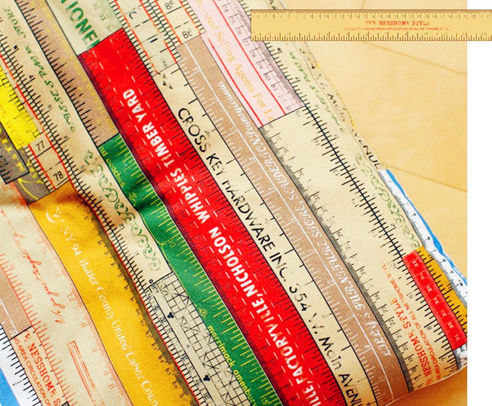 Vintage Linen Cotton Fabric Sewing Rulers Pattern Shabby Chic | Etsy