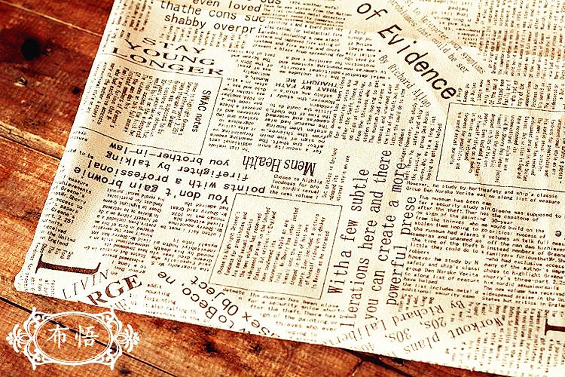 Vintage Newspaper Fabric Cotton Linen Fabric Retro English | Etsy