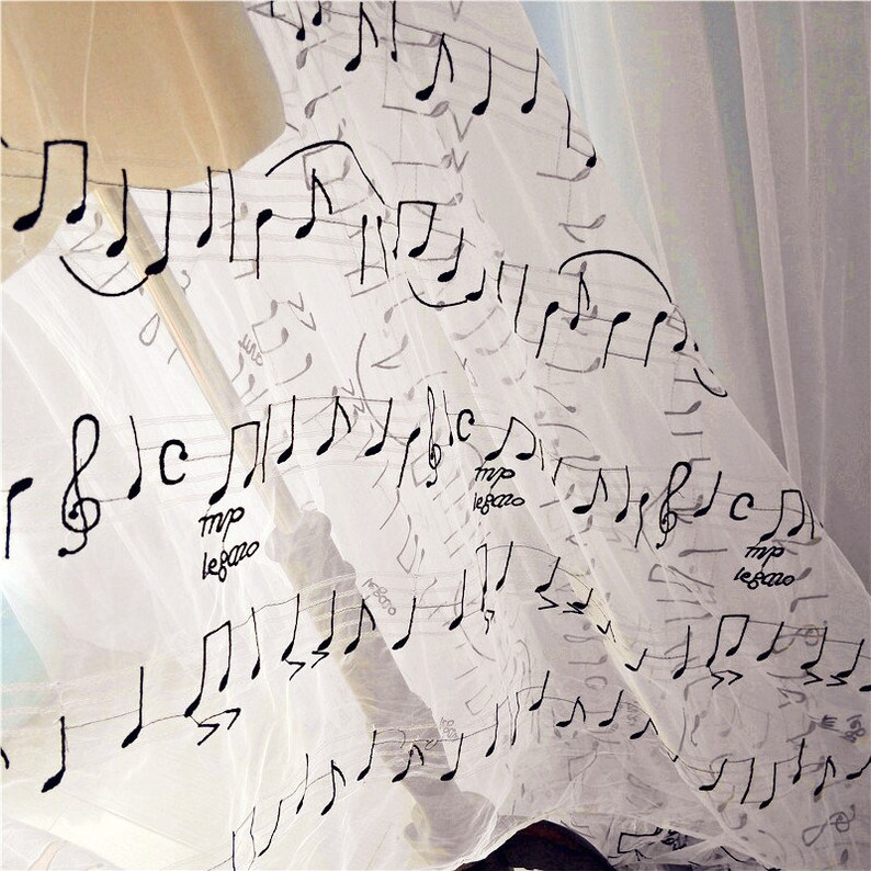 Embroidered Lace Fabric Black on Ivory Music Score Note Lace | Etsy