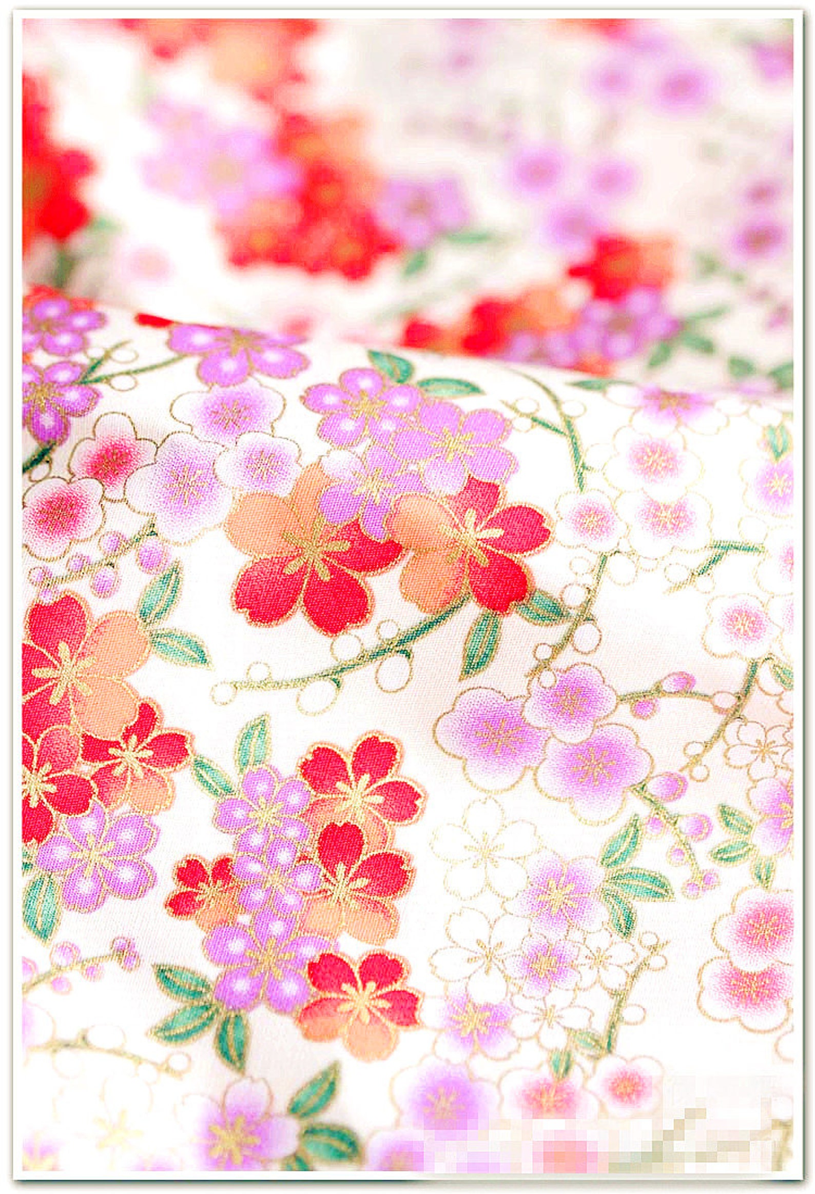 Sakura Flowers Cotton Fabric Japanese Kimono Fabric,floral on Red Blue ...