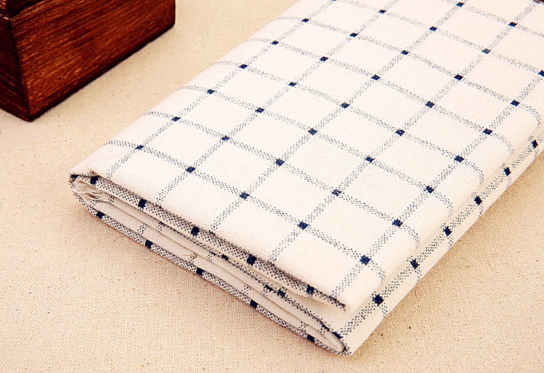 Plaid Fabric Cotton Linen Fabric White Blue Plaid Fabric Fabric for ...