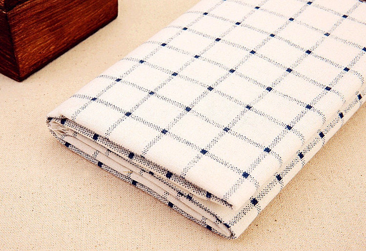 Plaid Fabric Cotton Linen Fabric White Blue Plaid Fabric Fabric for ...