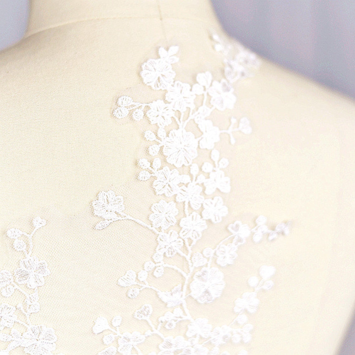 Flower Lace Fabric White Lace Applique Embroidered Floral Lace Wedding ...