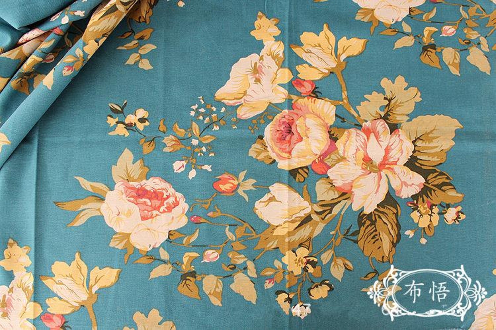Large Rose Fabric Cotton Linen Fabric Shabby Chic Floral - Etsy