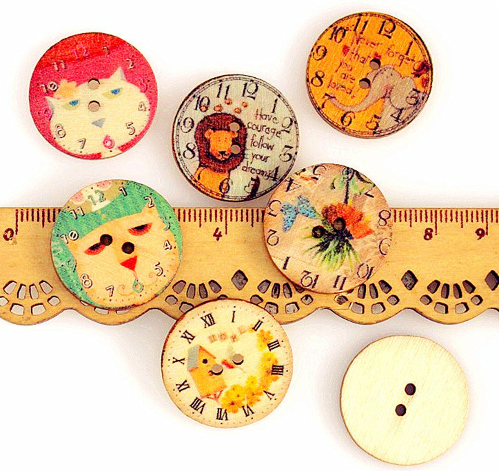 Vintage Wood Button Colorful Painted Clock Buttons Kids - Etsy