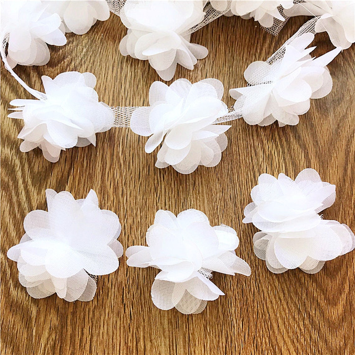 Chiffon Flower Lace Trim Ribbon Trim White Chiffon Florals | Etsy