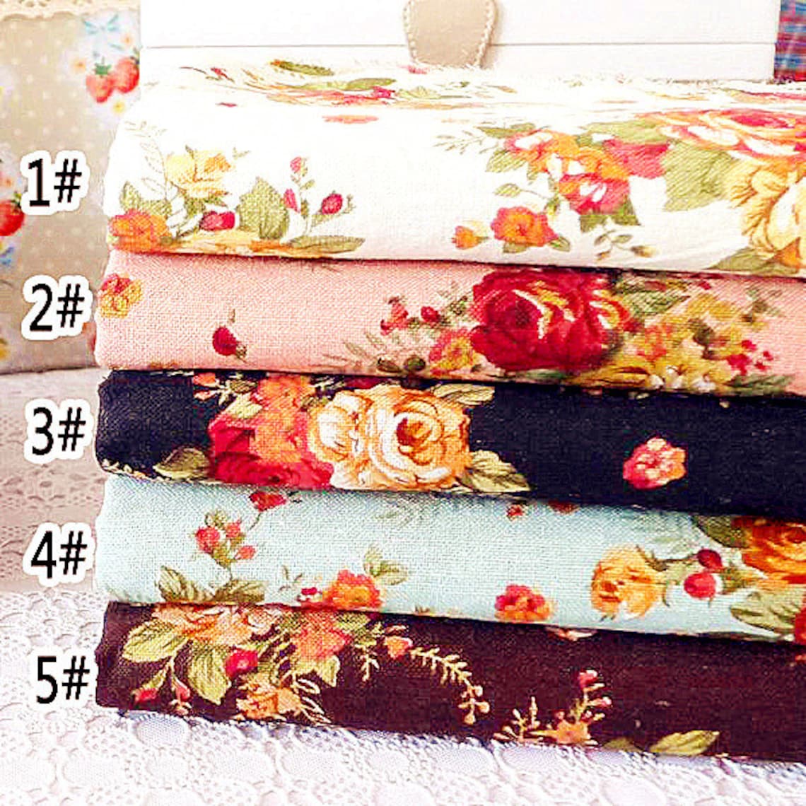 Vintage Flower Fabric Cotton Linen Fabric Shabby Chic Rose - Etsy