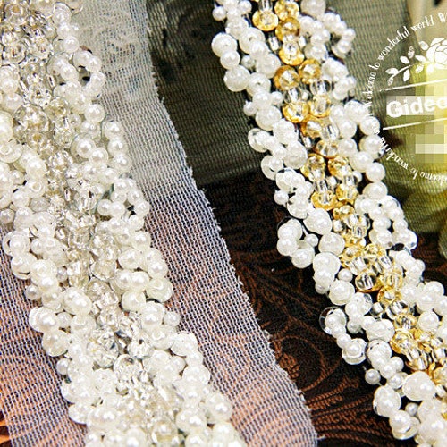 1 Yard Pearl Trim Black White Pearl Beaded Trim Ribbon for - Etsy
