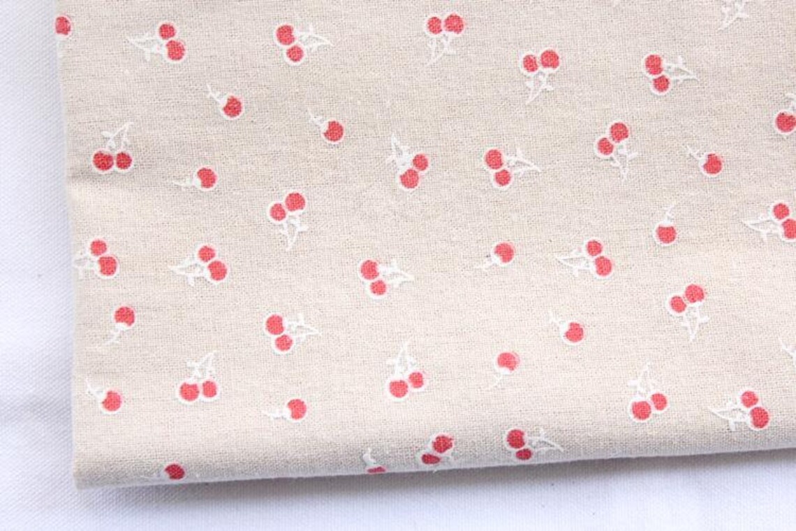 Red Cherry Fabric Nature Cotton Linen Fabric Shabby Chic | Etsy