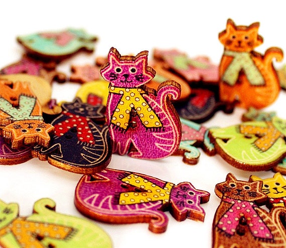 Cat Button Colorful Painted Cat Buttons Kids Children Sewing | Etsy