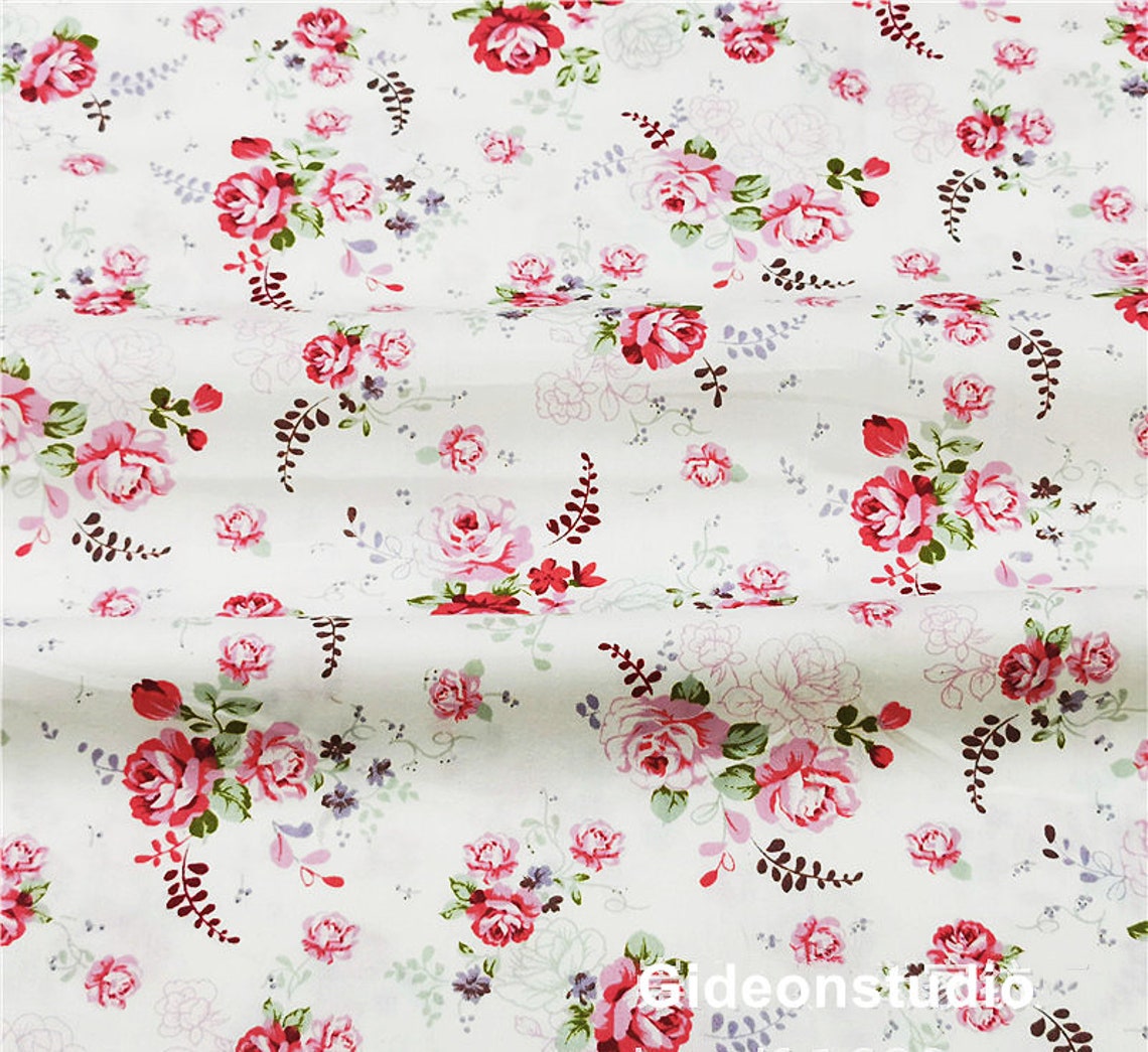 Rose Cotton Fabric Red Rose Flower Fabric Shabby Chic Baby - Etsy