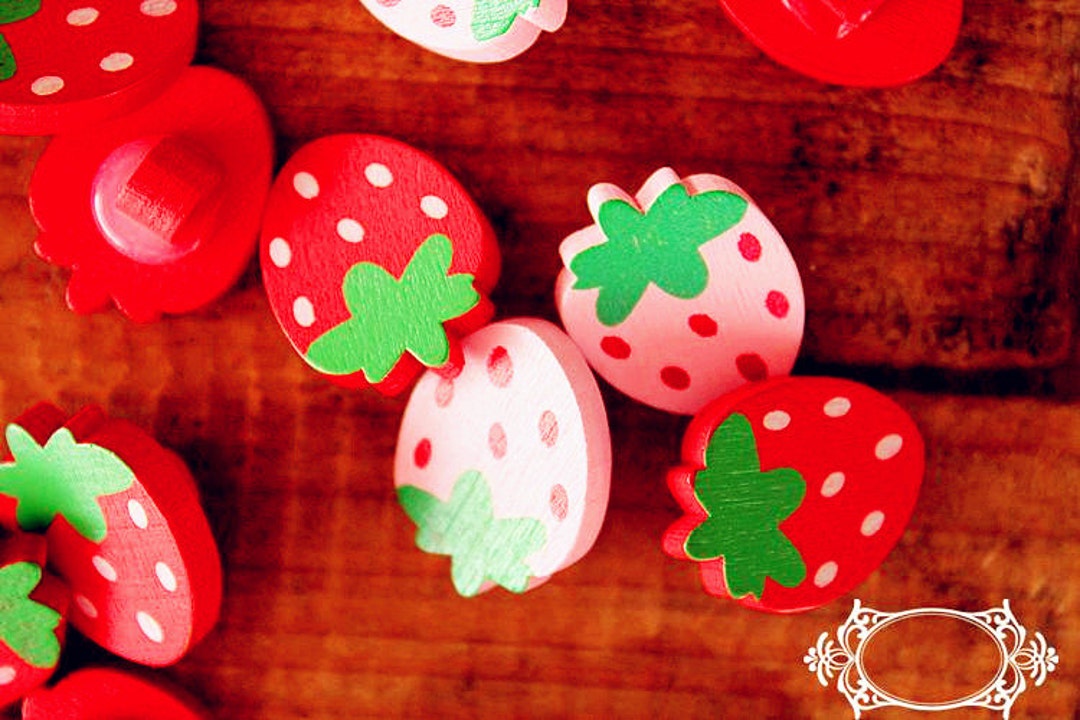 Strawberry Wood Buttons Painted Red Pink Strawberries Buttons - Etsy