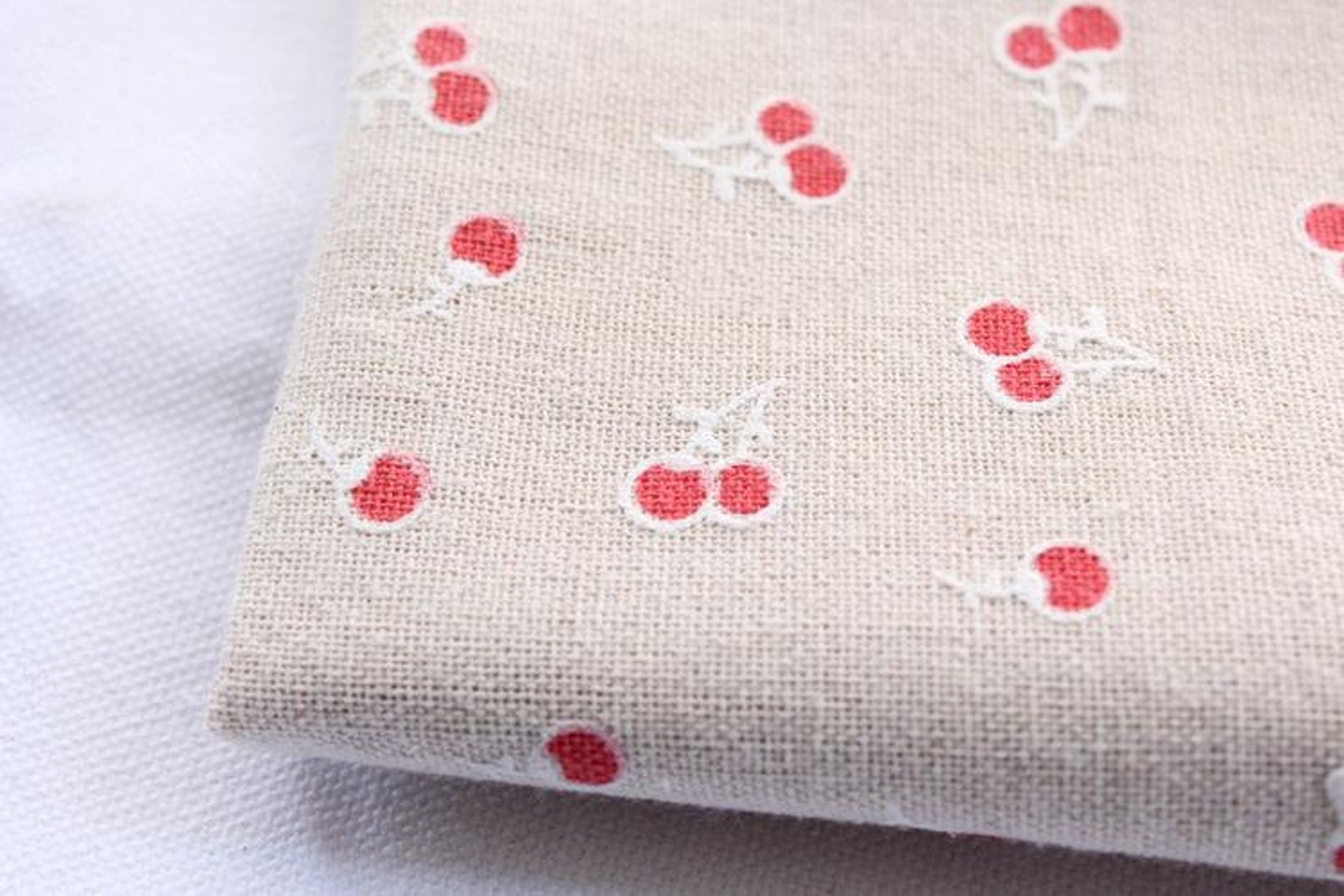 Red Cherry Fabric Nature Cotton Linen Fabric Shabby Chic | Etsy